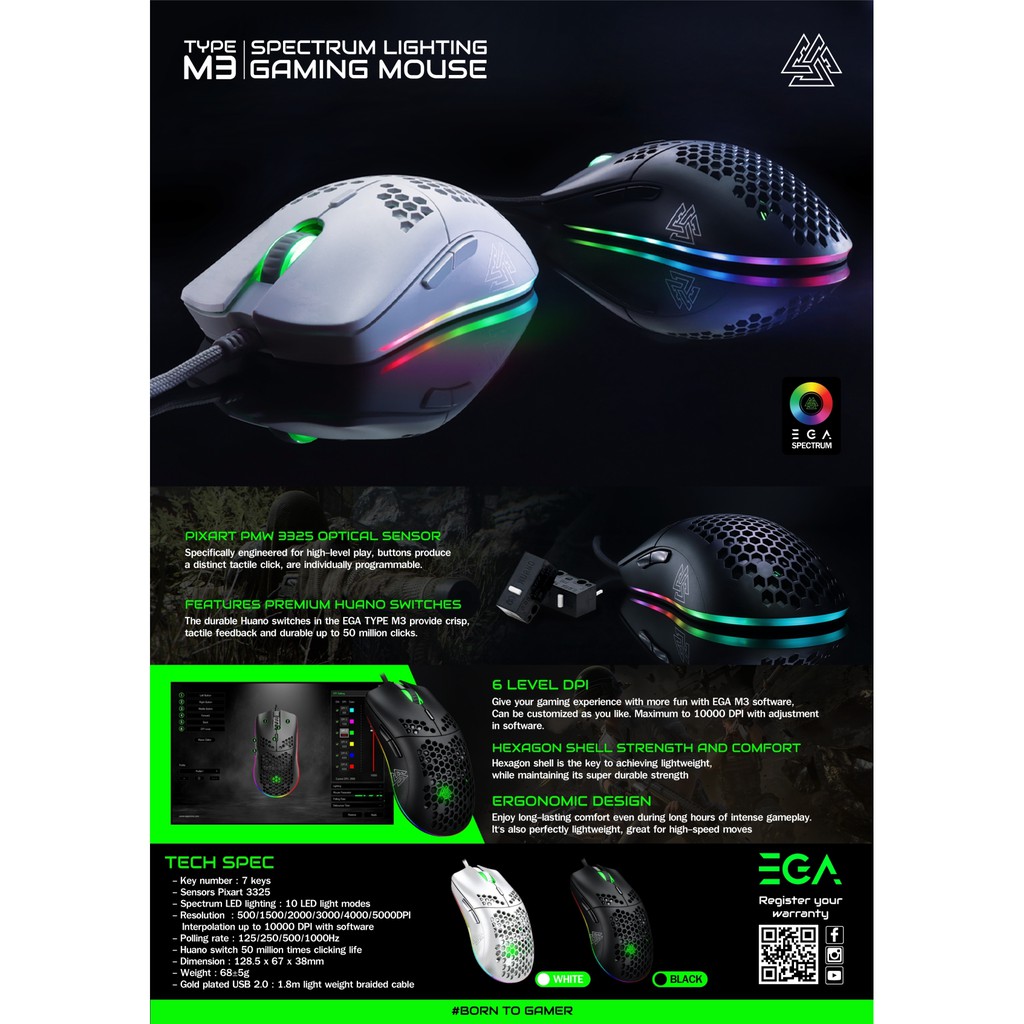 EGA Type M3 - Macro Gaming Mouse เบามาก มี 2 สีให้เลือก ดำ ขาว ประกัน 2 ...