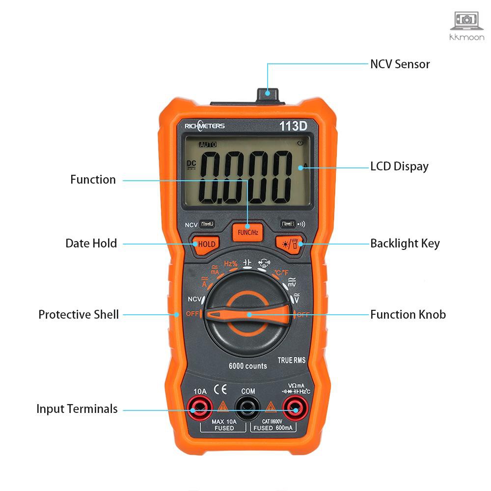 RICHMETERS RM113D เครื่องนับมัลติมิเตอร์แบบดิจิตอล NCV 6000 นับ ...