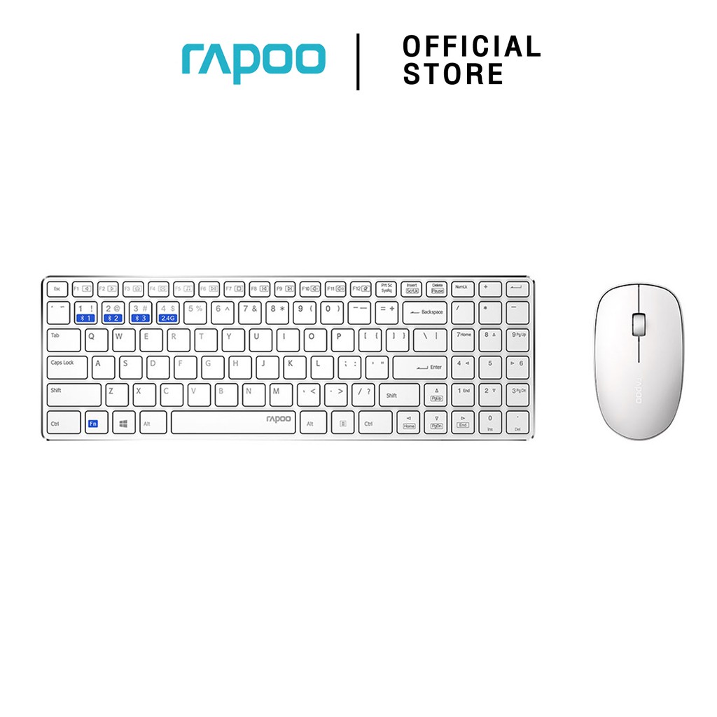 Rapoo 9300M Keyboard & Mouse Multi-mode Bluetooth 3.0/ 4.0 (White ...