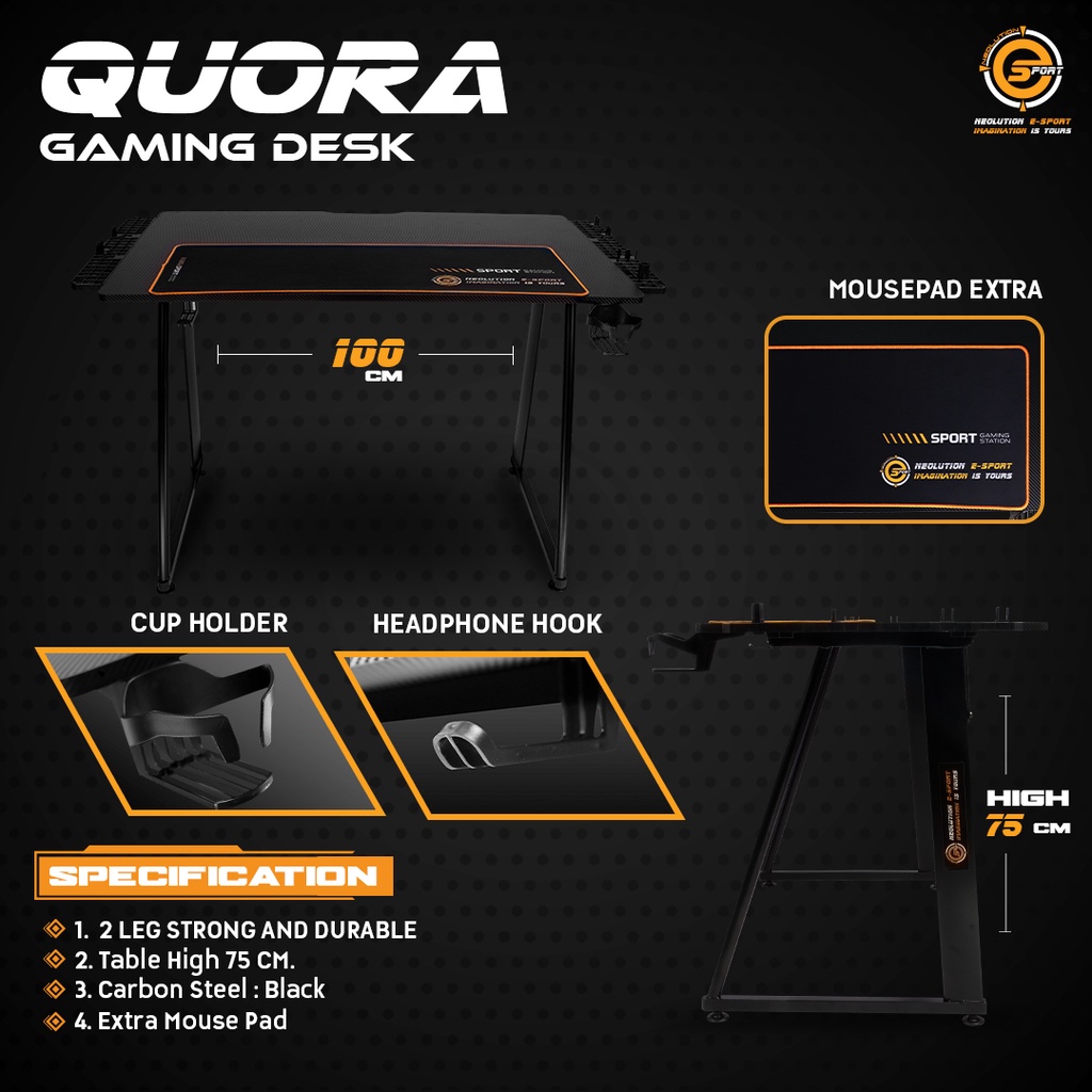 Neolution E-Sport รุ่น QUORA โต๊ะเกมมิ่ง โต๊ะคอมพิวเตอร์ โต๊ะทำงาน ขาโต๊ะเหล็ก - neolution ...