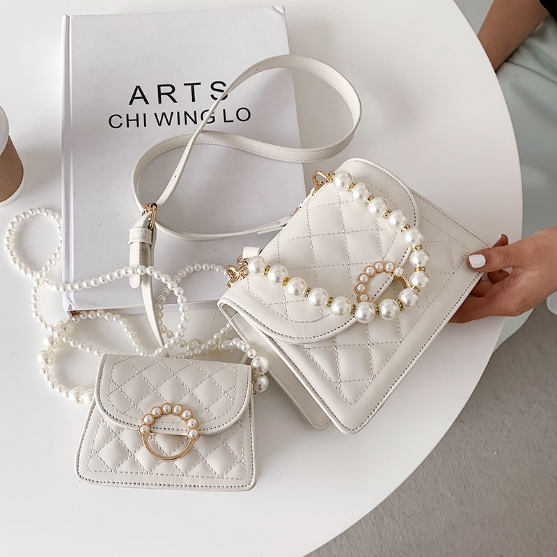 Net Red Fashion Female Bag New 2021 Hot Pearl Handbag Shoulder Lingge ...