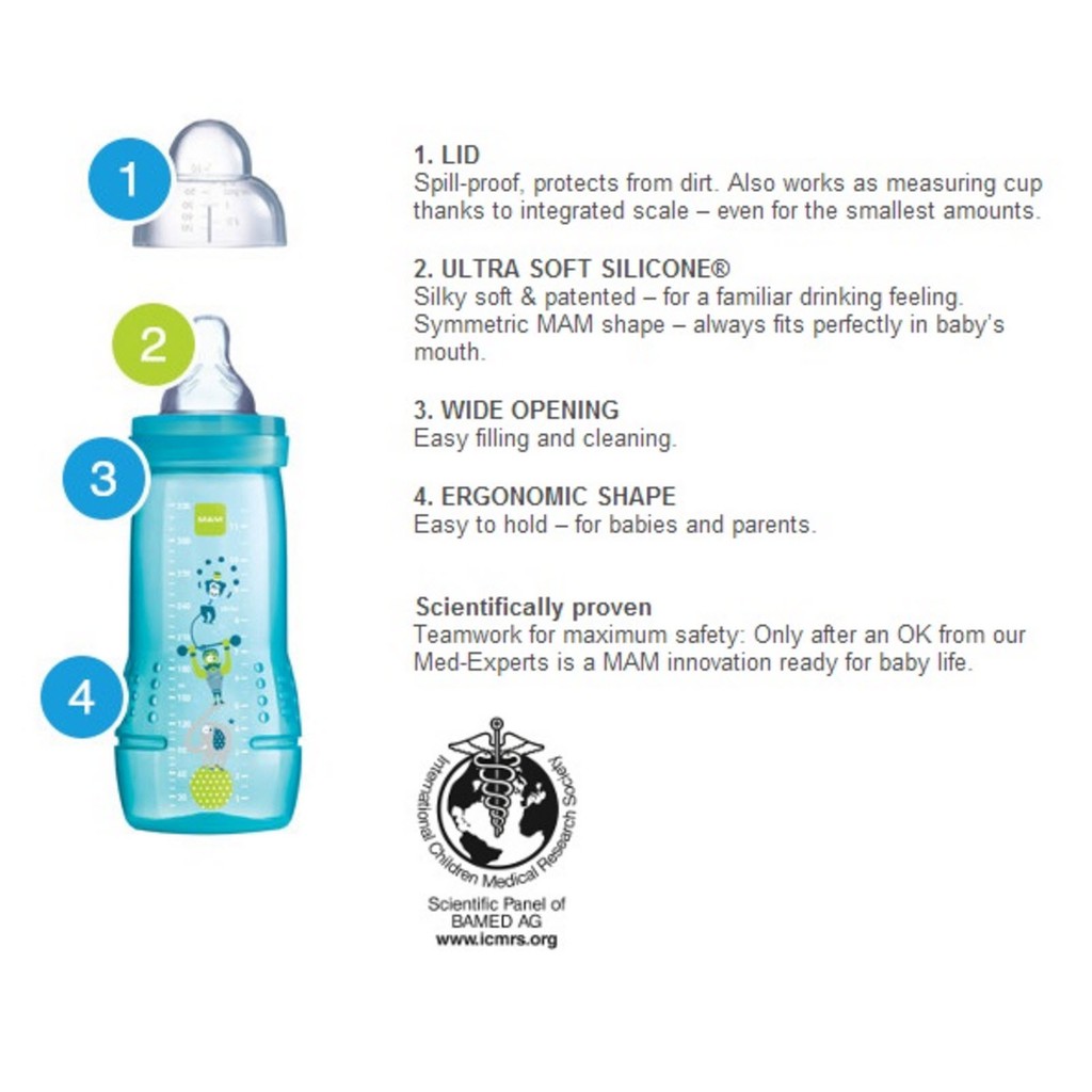 MAM ขวดนม BPA free 11 ออนซ์ (330ml) 2 ขวด (มี 3 สี) B330(2) - babyfirst.th - ThaiPick