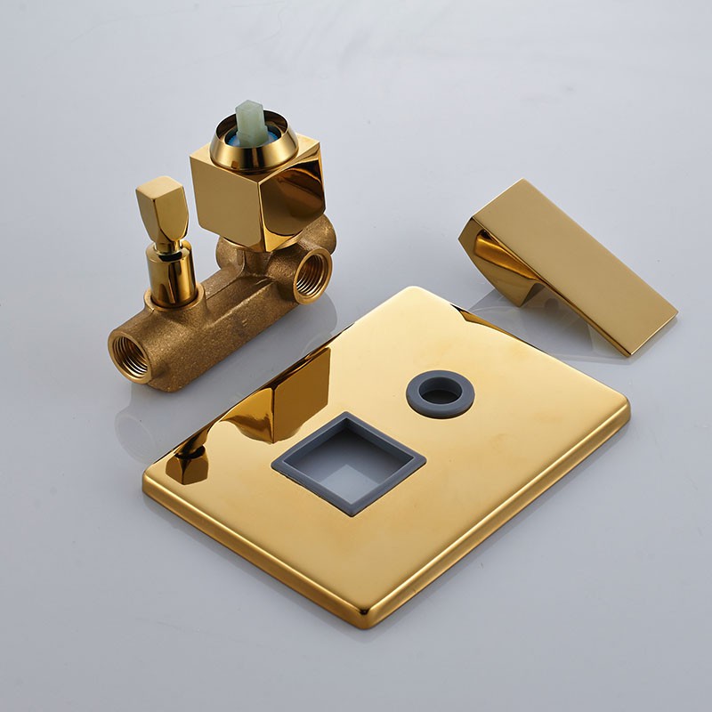 ก๊อกน้ำในครัวเรือน：Luxury Golden Shower Faucet Set Single Handle Rainfall Shower Head Brass Bath ...