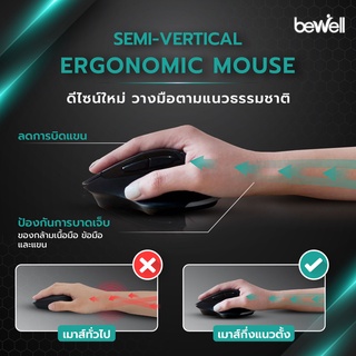Bewell Semi-vertical Ergonomic mouse เมาส์ไร้สายกึ่งแนวตั้งเพื่อสุขภาพ จับง่ายขึ้น แบตอึด ใช้ได้ ...