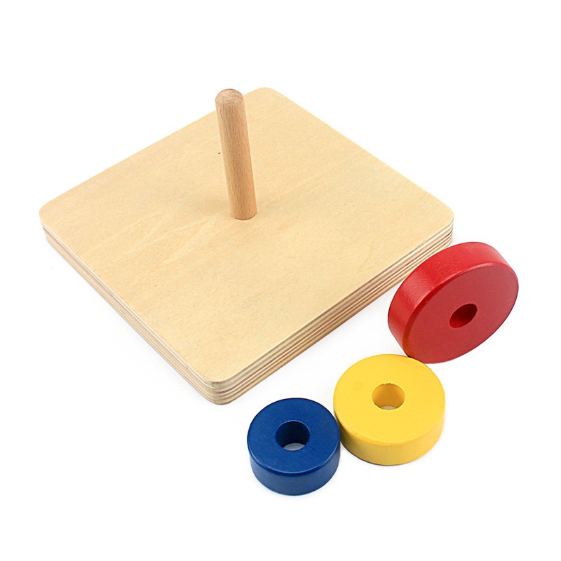 Montessori 3 Colors Discs On a Vertical Dowel Wooden Toys Baby Early ...