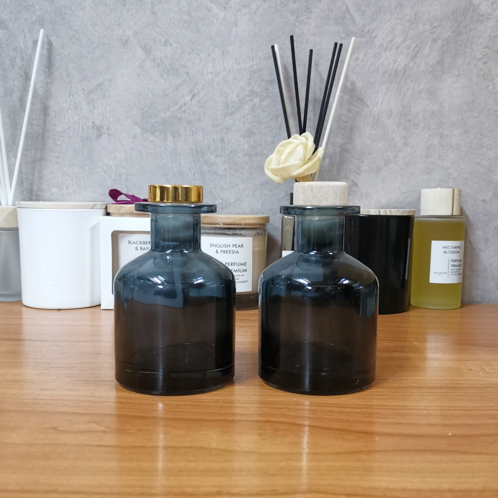 Diffuser Bottles ขวดก้านไม้กระจายกลิ่น ขวดเปล่าทรงกลมสีฟ้าอมดำ พร้อมฝา ...