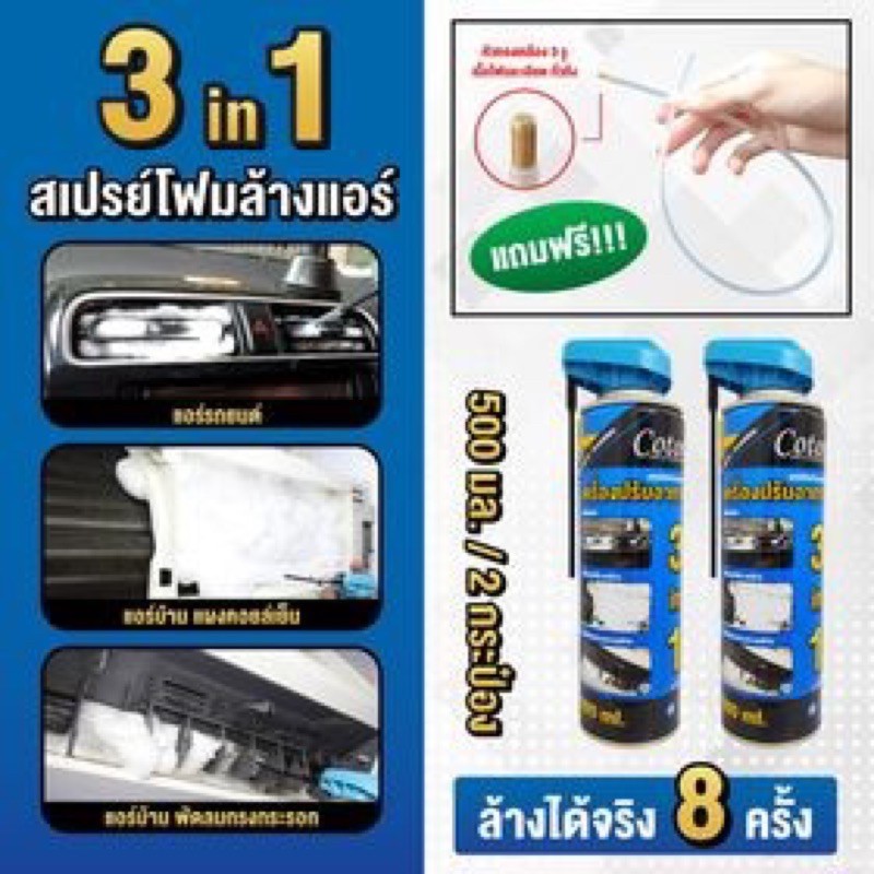 ชุดล้างแอร์ โฟม2กระป๋อง ผ้าครอบแอร์ Cotora โฟมล้างแอร์ 3IN1 ล้าง แอร์รถยนต์ แอร์บ้าน แผงคอยล์ ...