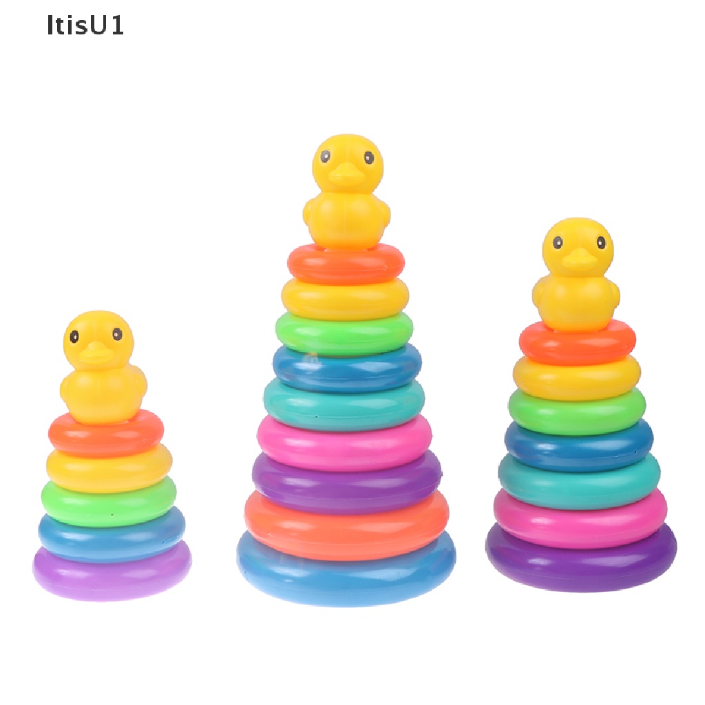 [ItisU1] Yellow Duck Toy With Rainbow Color Stacking Rings Tower Toy ...