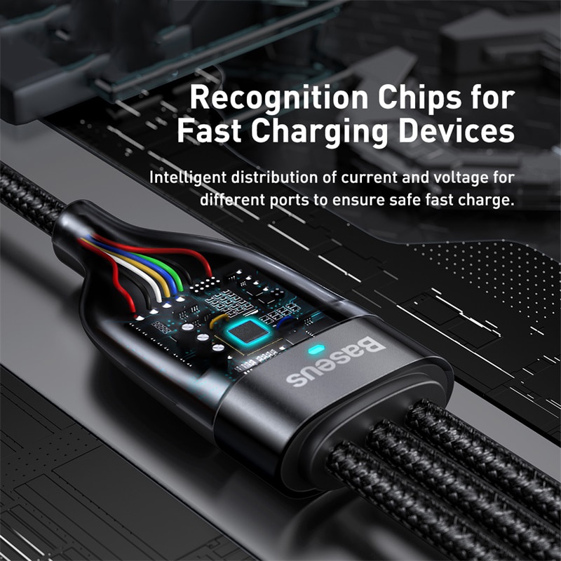 Baseus 3 In 2 สายชาร์จ Usb 100W Fast Charge Data Cable USB to MLC ...