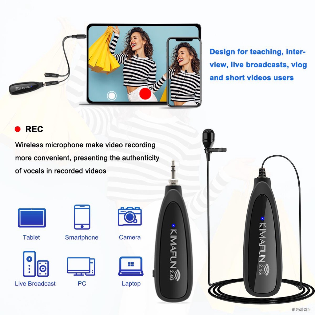 KIMAFUN Wireless Lavalier Lapel Microphone External Voice Collar Mic ...