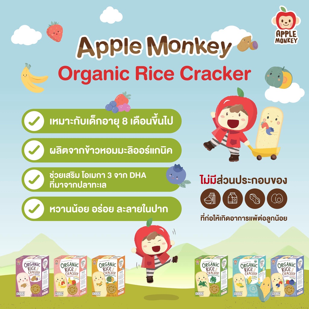 สั่ง 2 กล่องขึ้นไป Apple monkey ขนมออร์แกนิก ขนมเด็ก ตรา แอปเปิ้ลมังกี้ ...
