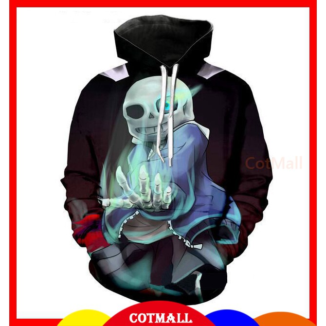 Undertale Skull Sans 3 D เสื้อโค้ทสเวตเตอร์สําหรับสตรีแขนยาวมีฮู้ด ...