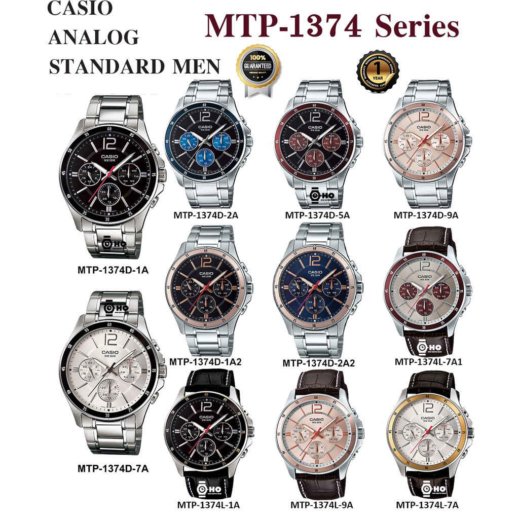 CASIO นาฬิกาข้อสแตนเลส MTP-1374D-1MTP-1374D-2MTP-1374D-5MTP-1374D-7MTP ...