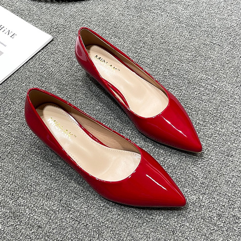 Women Small Kitten High Heels Shoes Brief Shiny Leather Pumps Low Heel ...