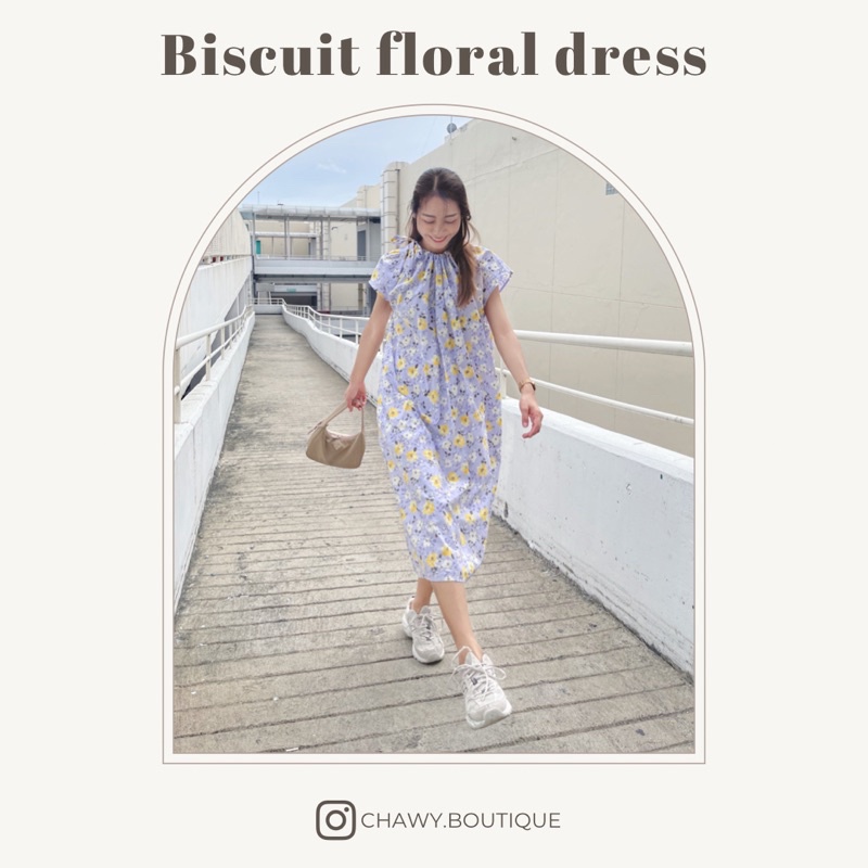 CHAWY พร้อมส่ง biscuit minimal dress C3327 เดรสยาวลายดอกม่วง เดรสม่วง ...