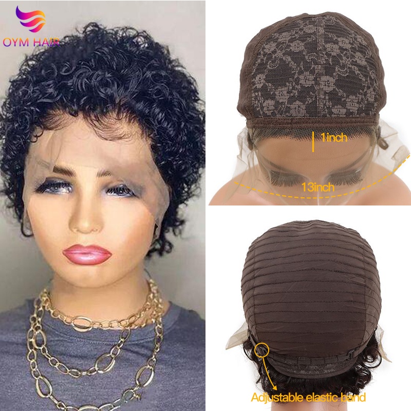In StockPixie Cut Wig Short Curly Lace Front Human Hair Wigs for Black ...