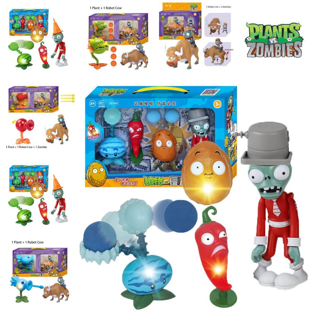 Plants Vs Zombies Glowing Shooting Toy Set Snow Pea Snapdragon Zombie ...