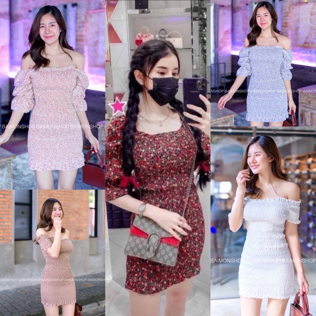 crop..shop เดรสสม็อค ลายดอกน่ารักมาก ใส่แล้วแอบเซ็กซี่หน่อยๆ งานนิ่มใส่ ...