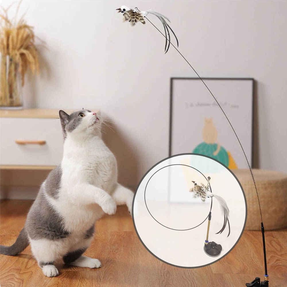 Simulation Bird Cat Toy Interactive Funny Feather Bird with Sucker Pet ...