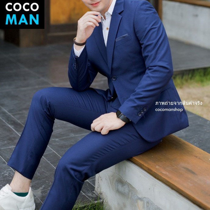 มีโค้ดลดเพิ่ม COCO-MAN ชุดสูทผู้ชาย สีกรมท่า เสื้อสูท กระดุม 2 เม็ด มี ...