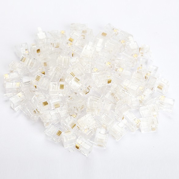 100X4 Pin RJ11 RJ-11 Modular Phone Crystal Plug Connector ส่วนลด100 บาท ...