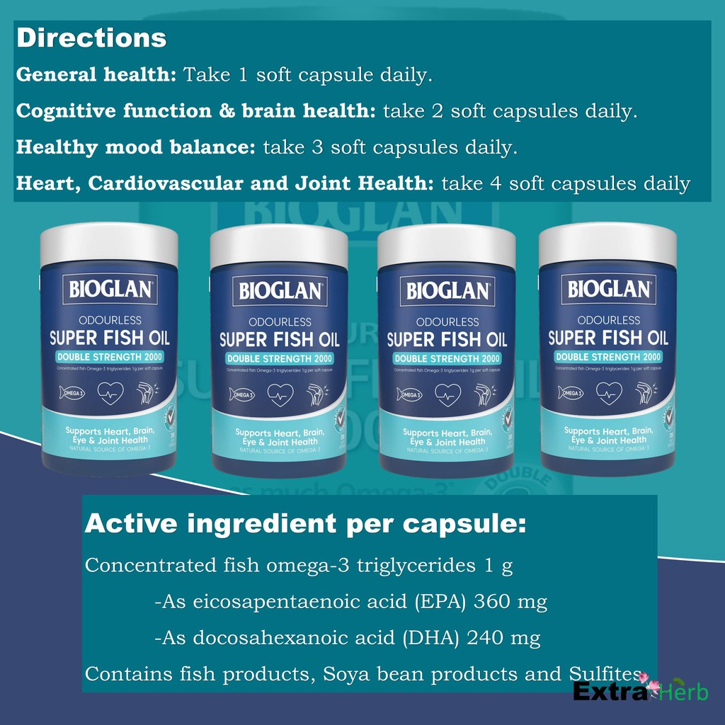 น้ำมันปลา Super Fish Oil double strength 200 Soft Capsules BIOGLAN ...