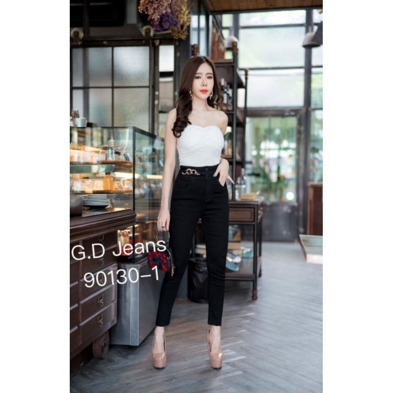 90130กางเกงยีนส์แฟชั่น(ผ้ายืดทรงเดฟ)ติดโซ่เก๋ๆช่วงเอวมี2สีกางเกงเป็นทรงเดฟใส่แล้วรัดรูปเน้นหุ่น ...