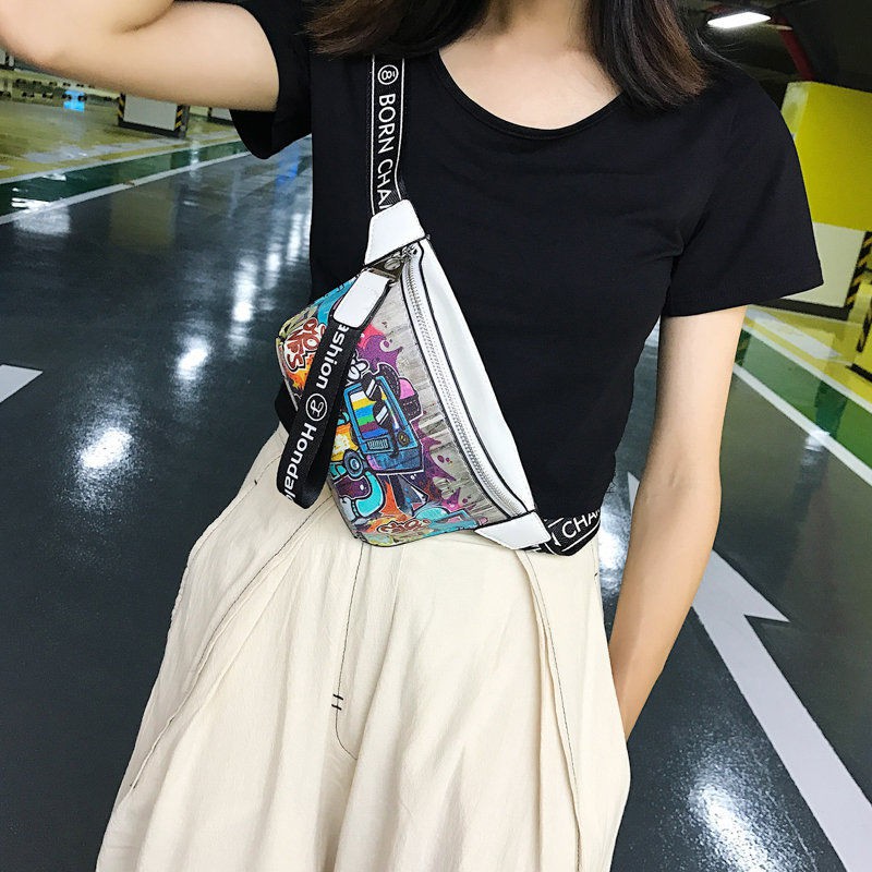 KDKD กระเป๋าหญิง 2021 กระเป๋าคาดเอวกราฟฟิตีรุ่นใหม่ของเกาหลีกระเป๋า ...