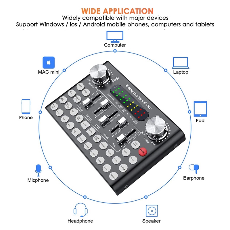 Live Sound Card F9 Universal Voice Change Audio Mixer Adapter Card with ...