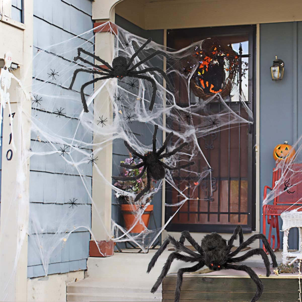 Spider Decor with 3 Large Fake Spider for Outdoor Halloween Decor ...