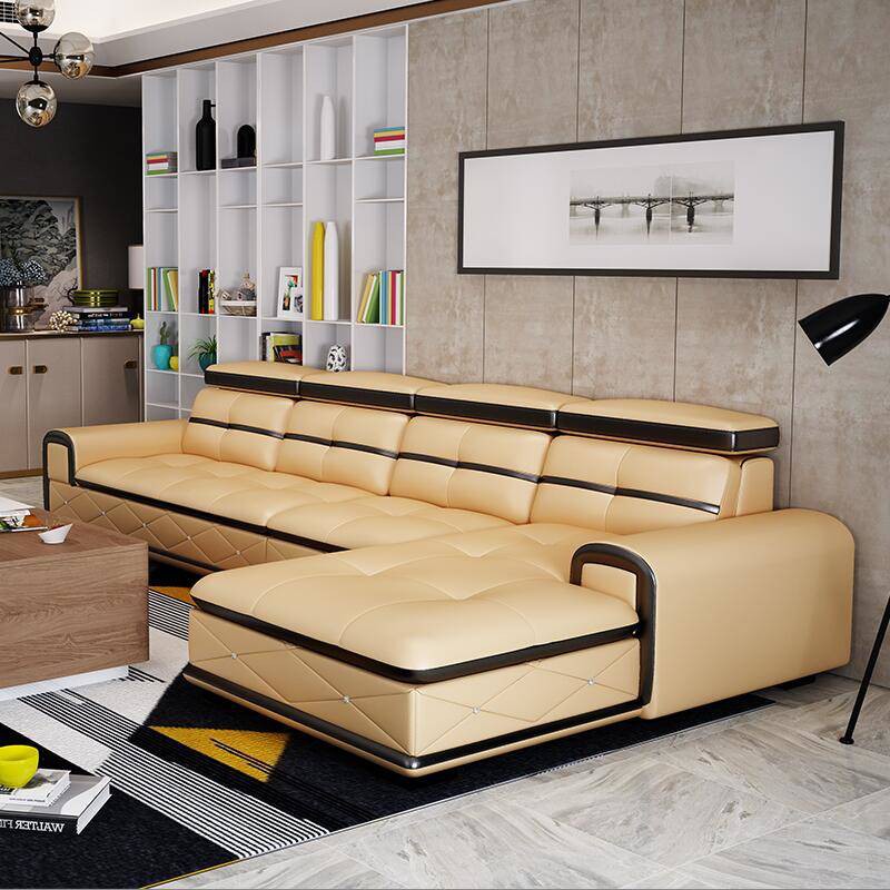 โซฟา เฟอร์นิเจอร์ Wozan โซฟาหนังหนังวัวสีเหลือง ห้องนั่งเล่นขนาดกลางที่ ...