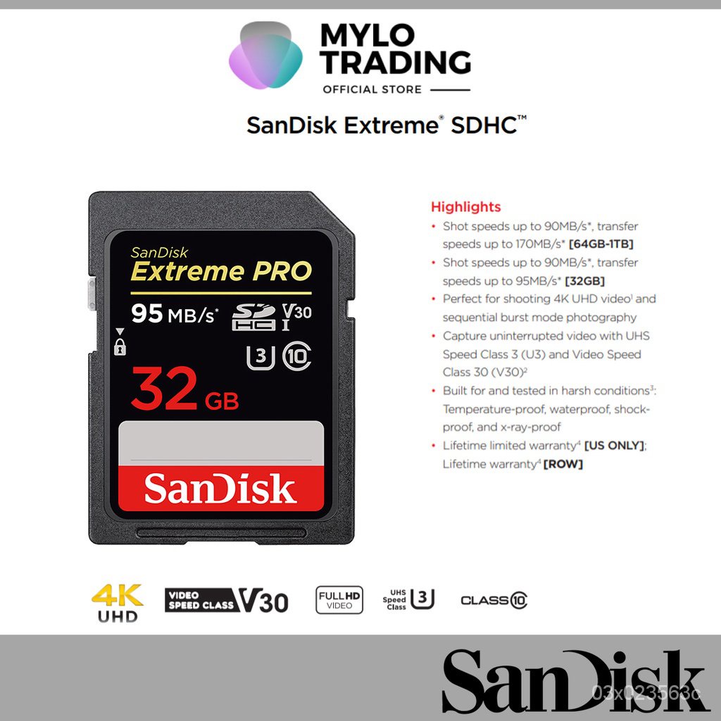SanDisk Extreme Pro SD 32GB 95MB/S SD Card ( 32GB ) quk8 - 03x023563c - ThaiPick