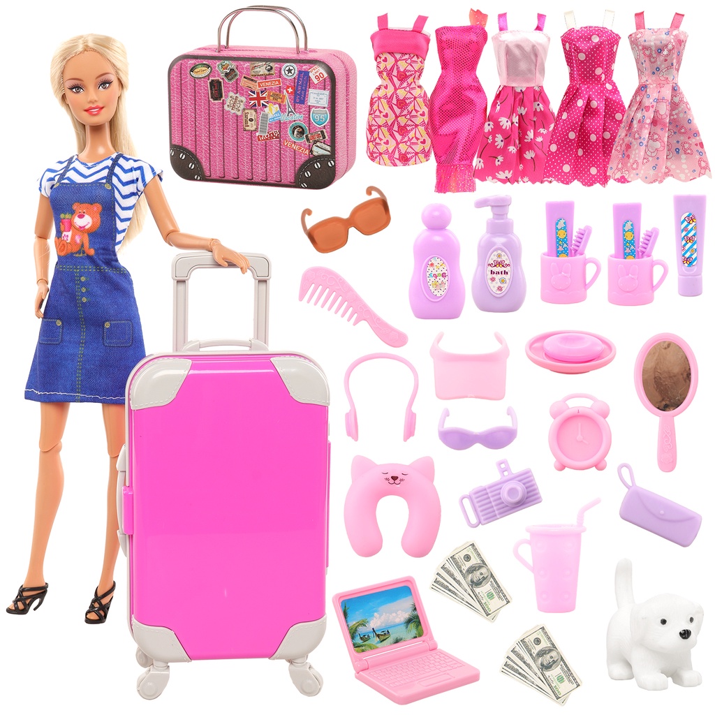 BARWA 32 Items Travel Furniture Accessories Dress Suitcase Dog Sunglass ...