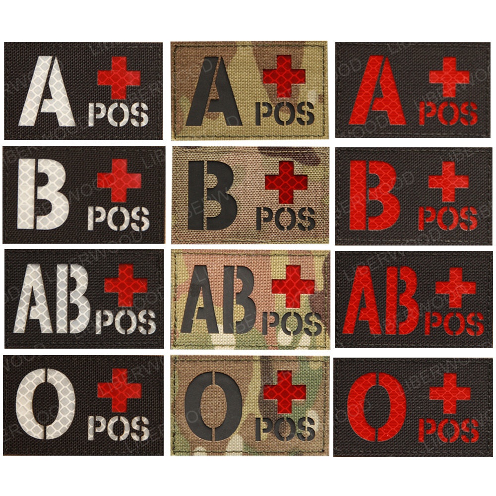 Blood Type Infrared IR Patch A+ B+ O+ AB+ POS Positive A- B- AB O NEG ...
