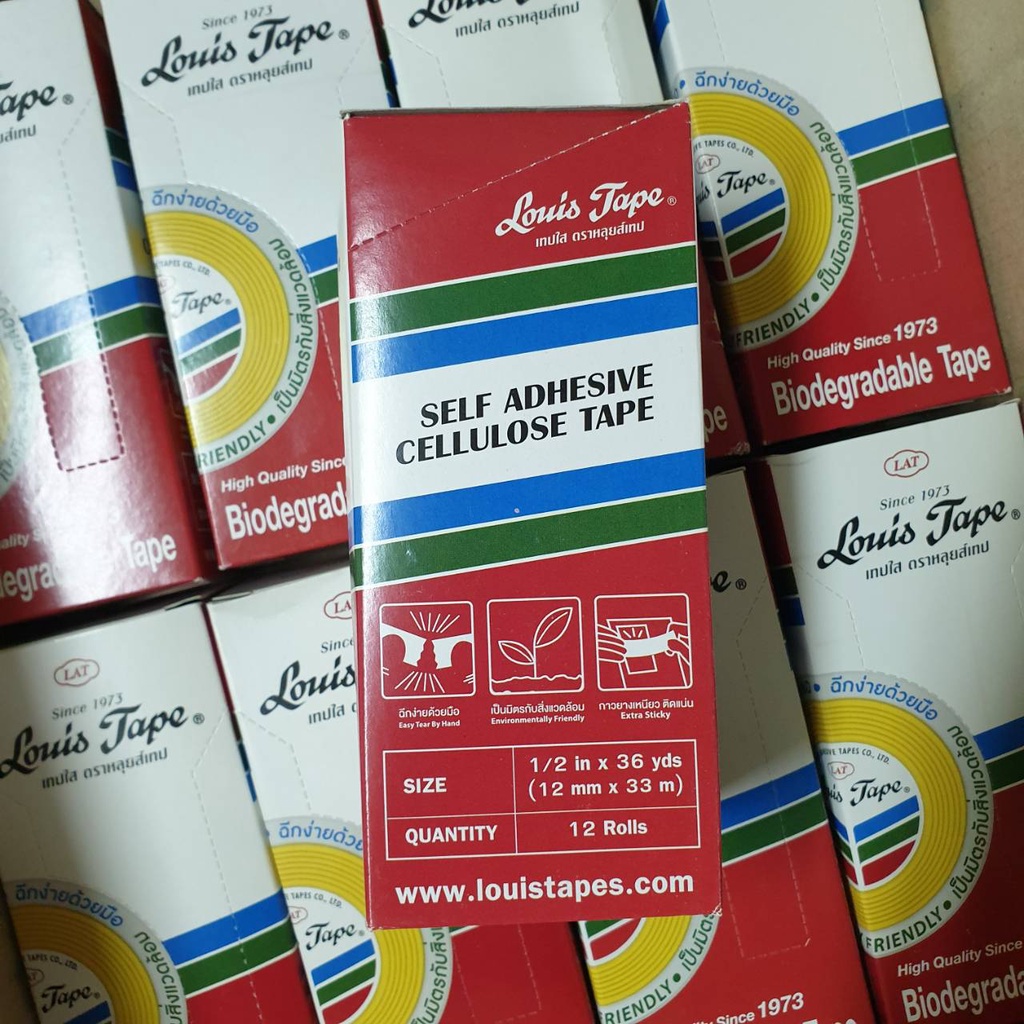 Louis Tape (ยกแพค 12 ม้วน) เทปใส สก็อตเทปใส หลุยส์ ขนาด 12 นิ้ว แกน 1 ...