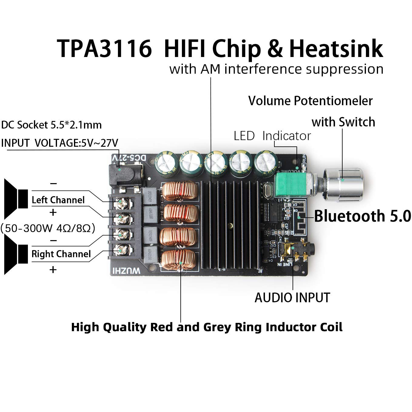 Hifi Tpa 3116 Bluetooth 5 . 0 บอร์ดขยายเสียงสเตอริโอดิจิตอล 100 W + 100 W Amplificador Audio ...