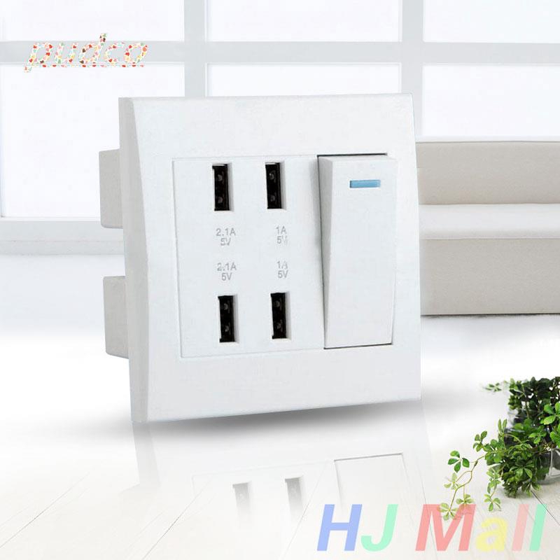 Professional 10A 4 Ports USB Wall Mounted Socket Charger Outlet Plate ...