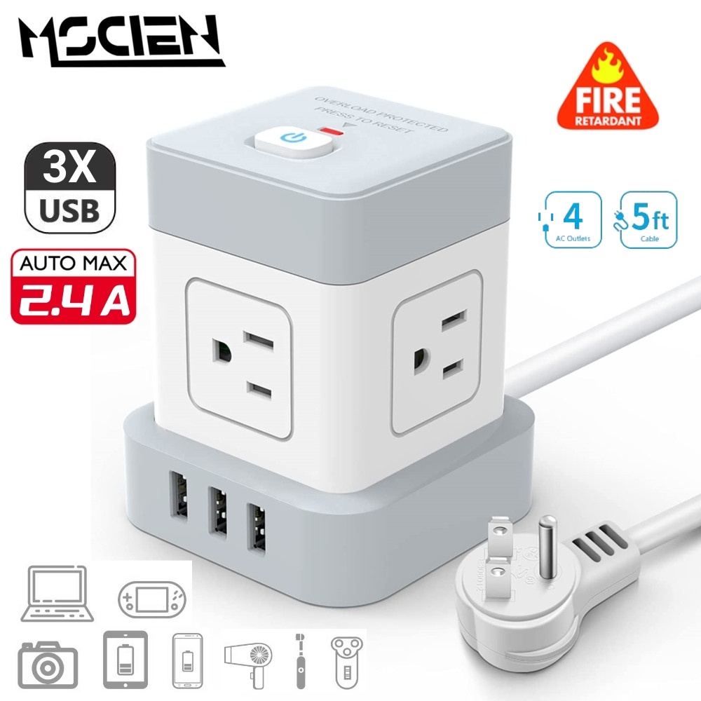 MSCIEN Cube Power Strip Extension Cord Socket Extender with USB ...