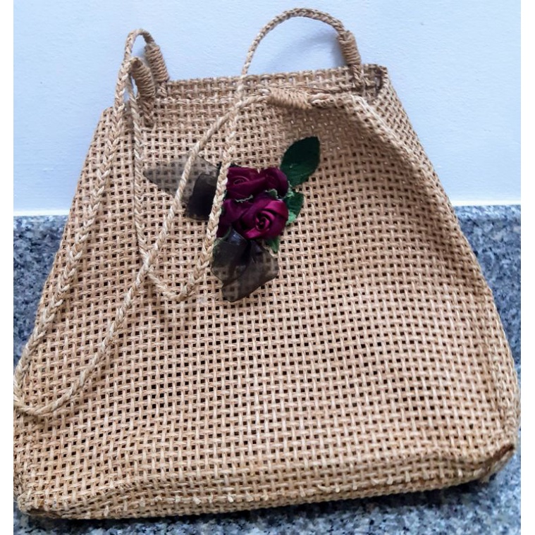 Large raffia beach bag with floral detail#Summer Eco-friendly bag#Mesh ...