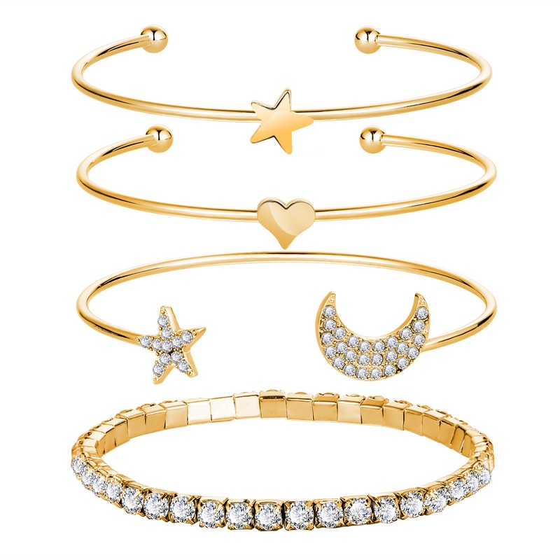 4 Pcsset Crystal Charm Gold Bracelets Bangles For Women Heart Star Moon Bracelet Set Femme ...