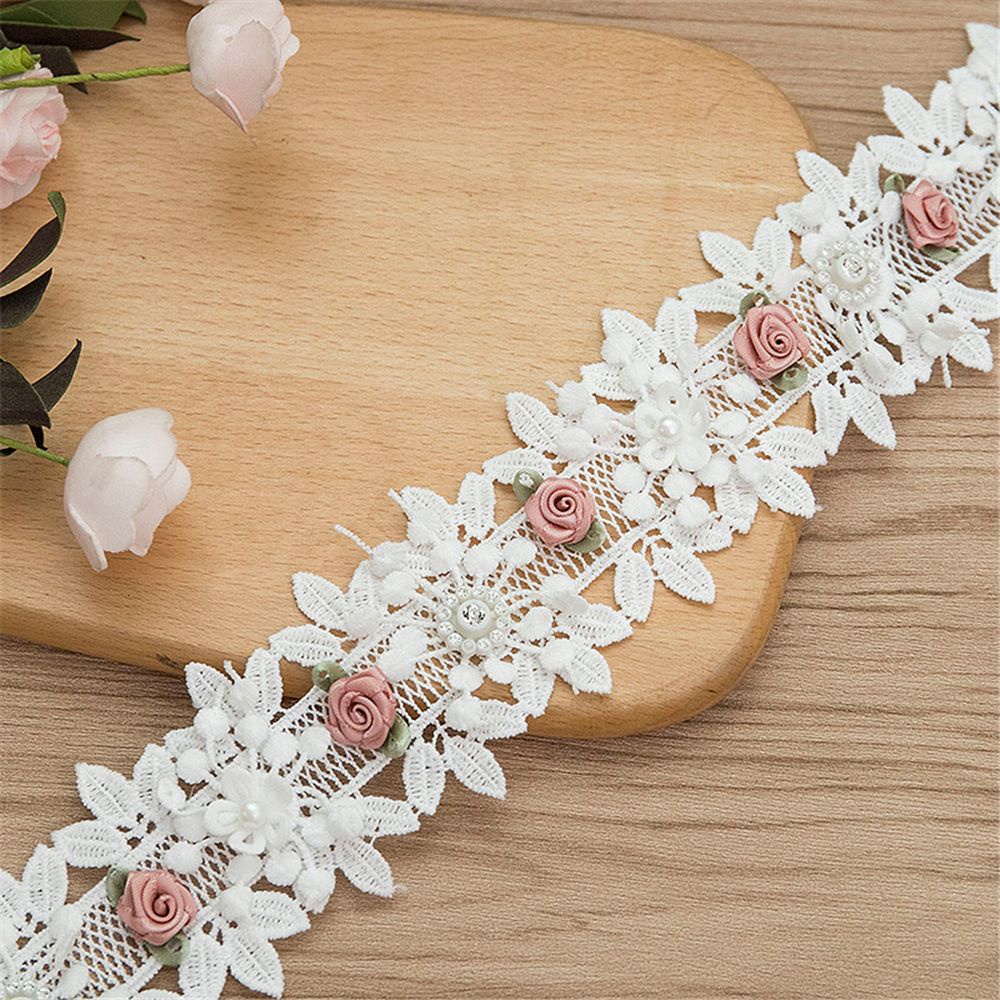 JUNE Polyester Sewing Material Beaded Applique Lace Ribbon 3D Flower ...