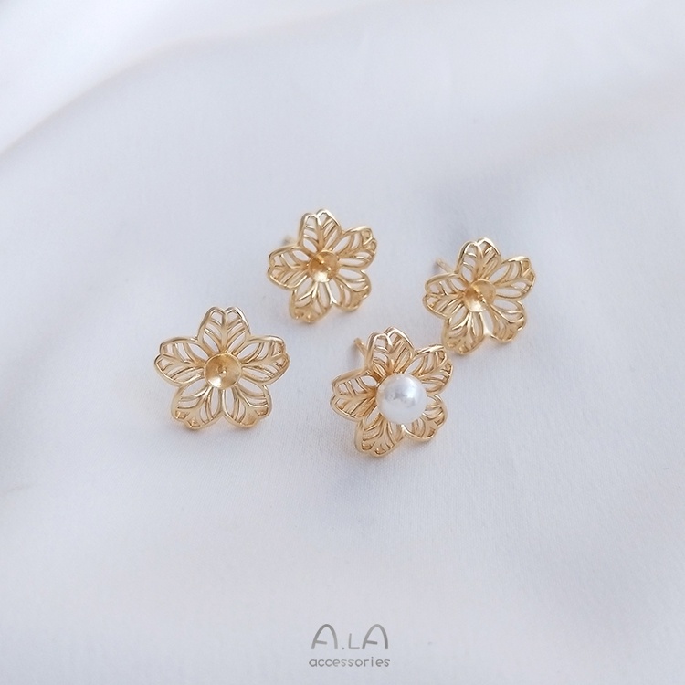 เครื่องประดับ DIYที่วางต่างหูชุบทอง 14K รูปดอกไม้ประดับมุก DIY 925ต่างหูเครื่องประดับต่างหู ...