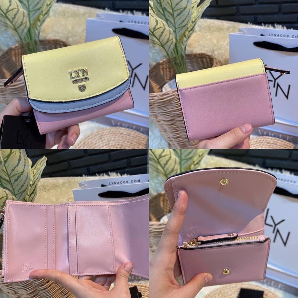 กระเป๋าLYN ️ใหม่ LYN Short Colorblock Wallet ️ฐานกว้าง 4.5 นิ้ว ...