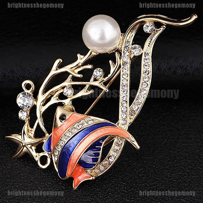 BMTH Multi Enamel Fish Brooches Crystal Rhinestone Animal Brooch Suit Corsage adore ...