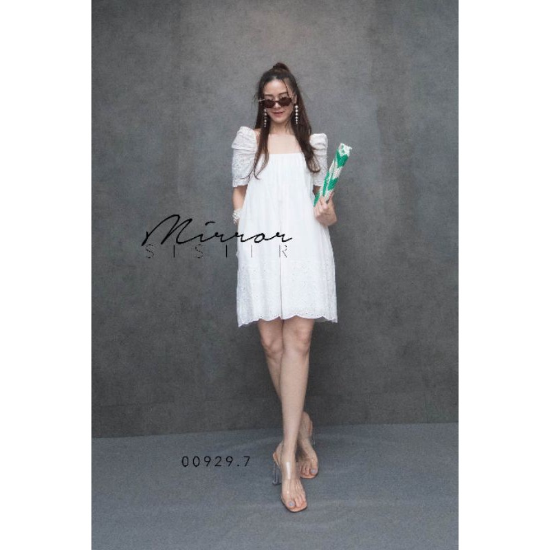 ️Mirrorsister 00929.7 เดรสสั้นช่วงไหล่สมอค มินิเดรส ชุดไปเที่ยว ชุดไปทะเล เดรสออกงาน เดรสลูกไม้ ...