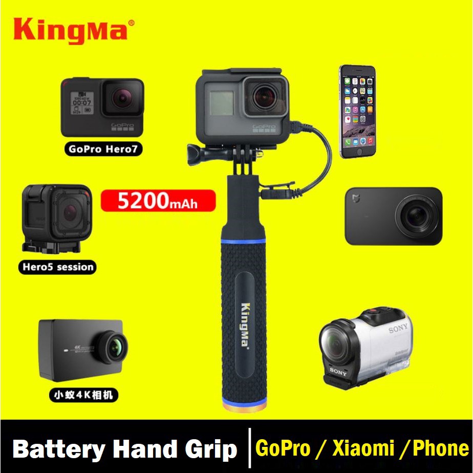 KingMa 5200mAH Power Bank Selfie Stick Handle Grip For GoPro Hero 4/3/3 ...