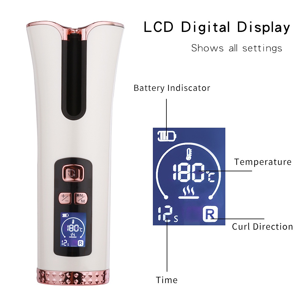BCordless Hair Curler Automatic Curling Iron with LCD Digital 5200mAh ...