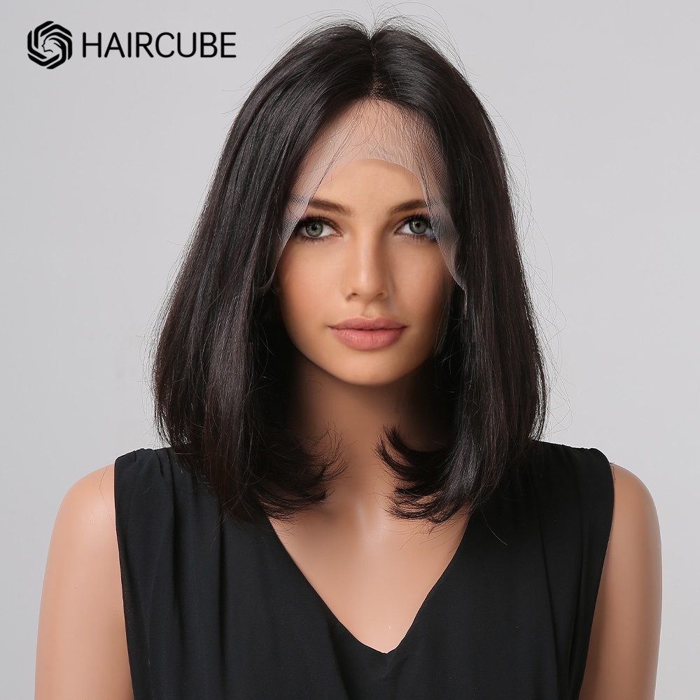 Hot StockHAIRCUBE Short Bob Wig Natural Human Hair Lace Wigs Straight ...