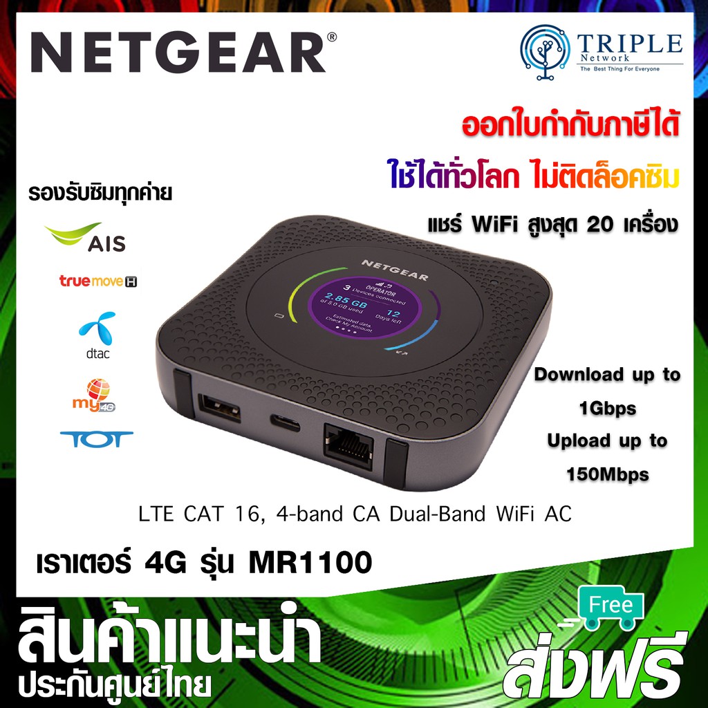 Netgear MR1100 Nighthawk M1 4G LTE Router Cat16 by Triplenetwork ประกัน ...