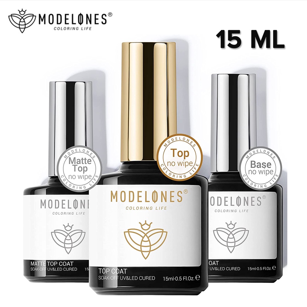Modelones Base Gel Top Coat ยาทาเล็บเจล เนื้อแมตต์ และเงาสูง 15 มล. ไม่ ...